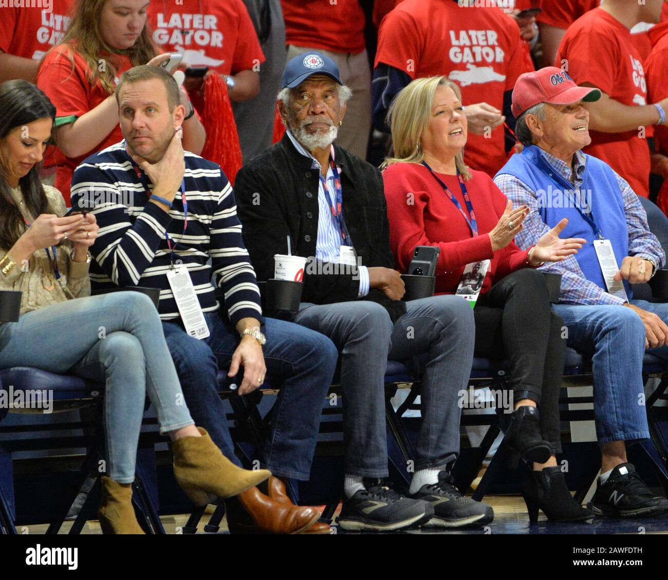 Oxford, MS, USA. 08th Feb, 2020. Actor Morgan Freeman watches the game ...