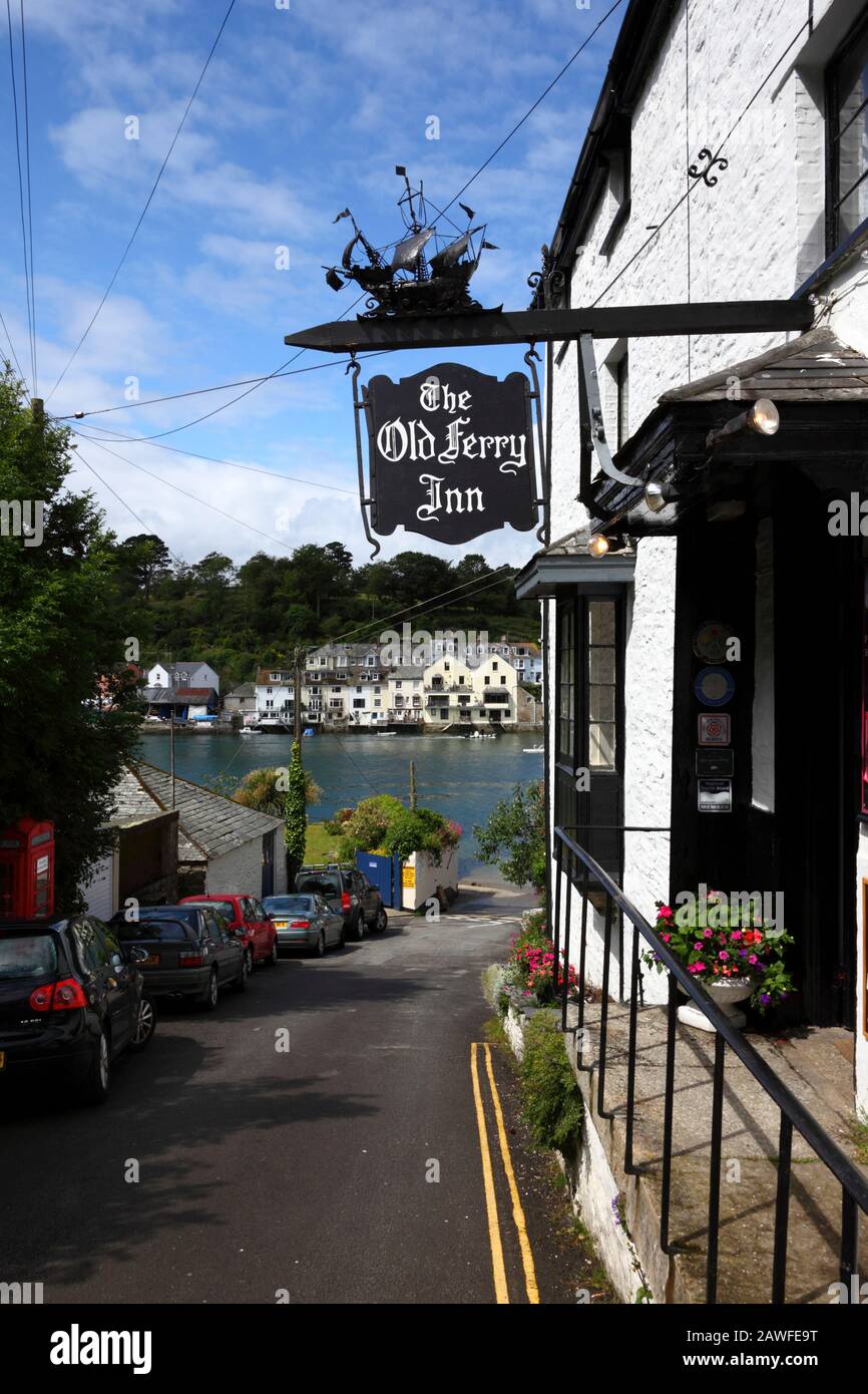 The Old Ferry Inn and Hall Terrace street, River Fowey in background ...