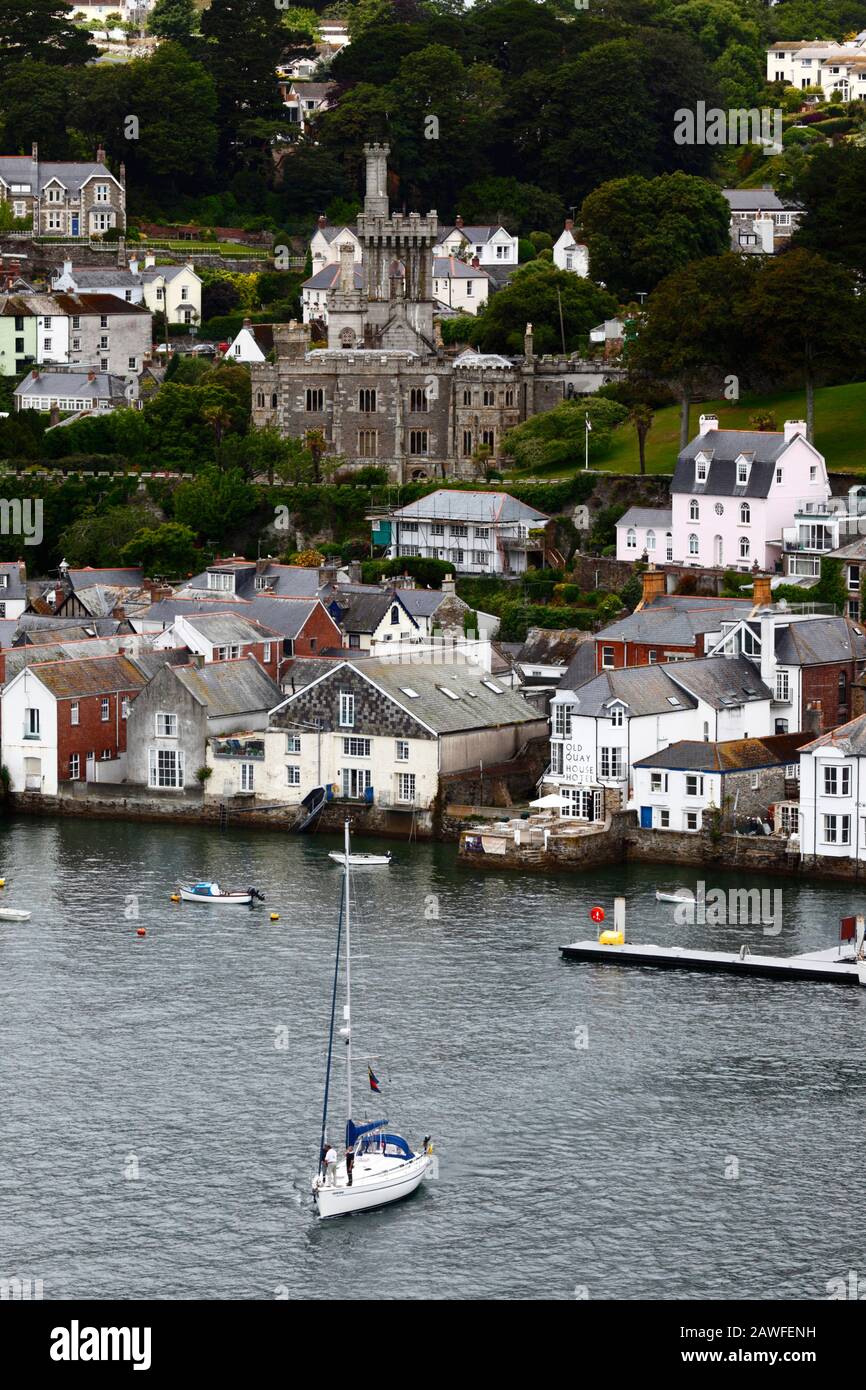 View of sailing boat and Place House from across River Fowey , Fowey ...