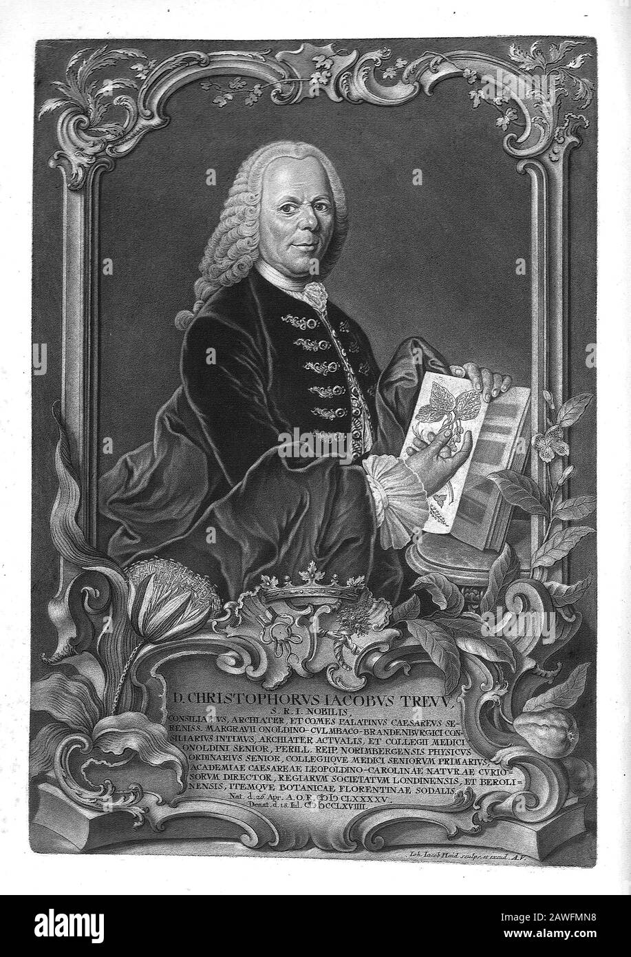 Woodcut portrait print of Christoph Jakob Trew (1695-1769) German ...