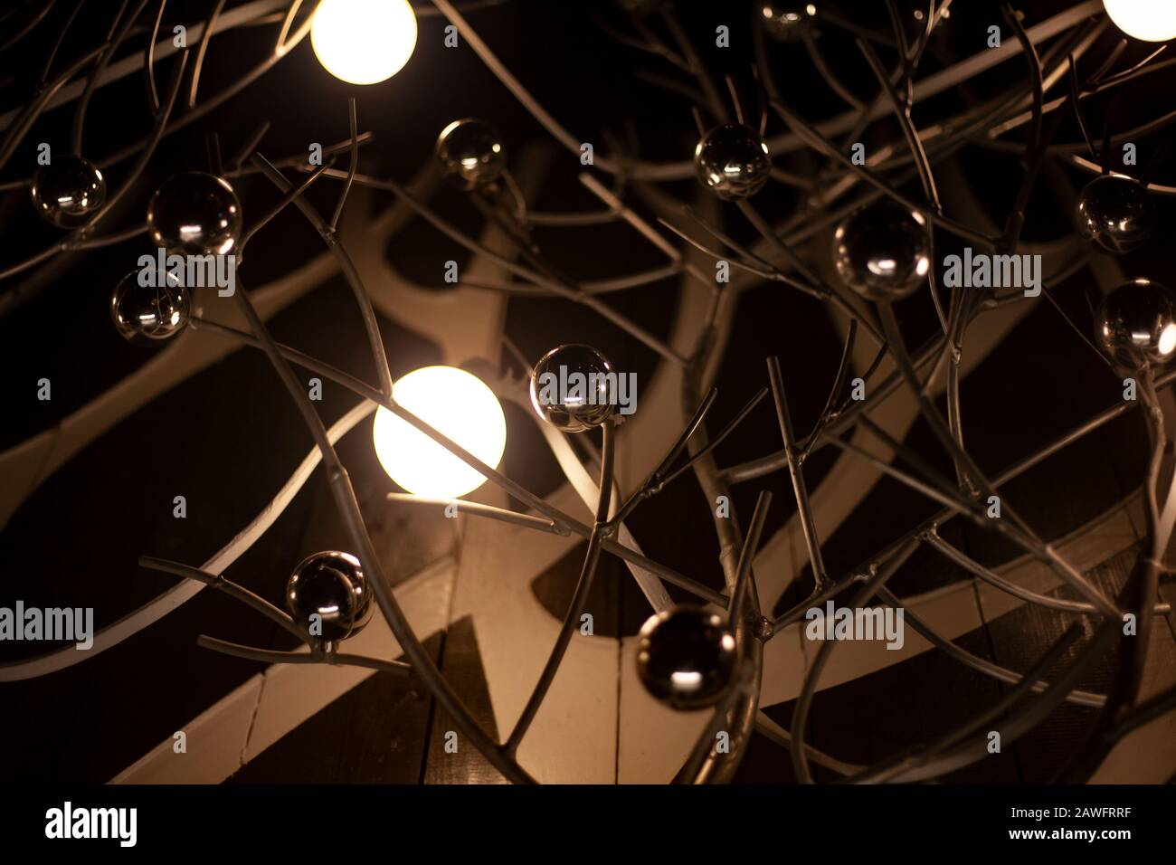 Beautiful lamps. Designer lights. Metal balls as an element of decor ...