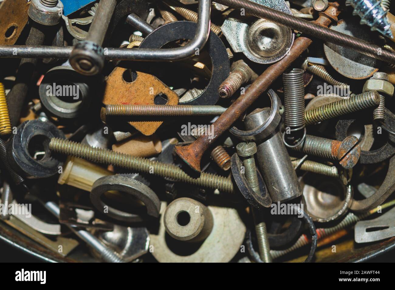 Old screws background. heap of tapping screws. work tool. pile of ...
