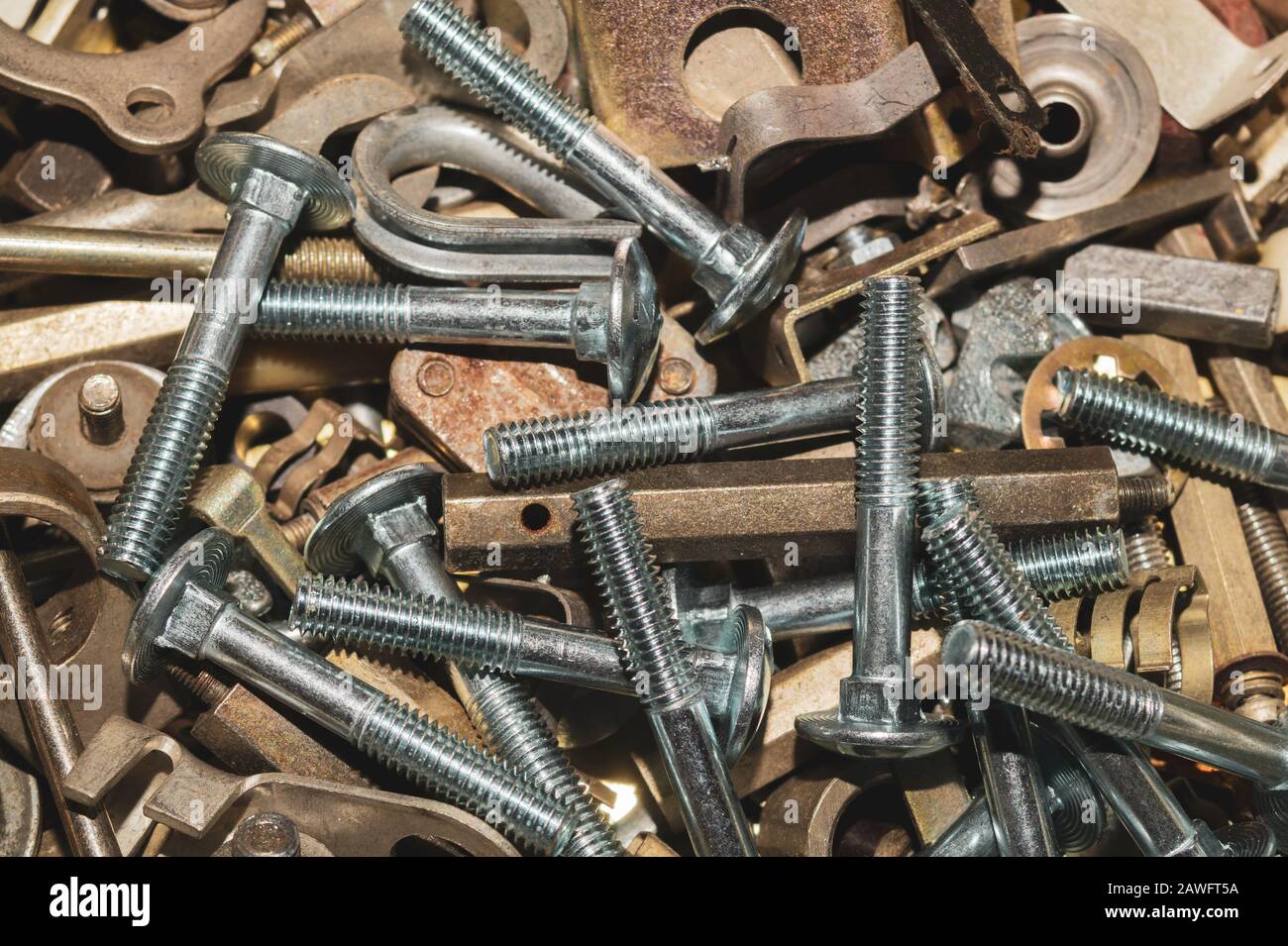 Old screws background. heap of tapping screws. work tool. pile of ...