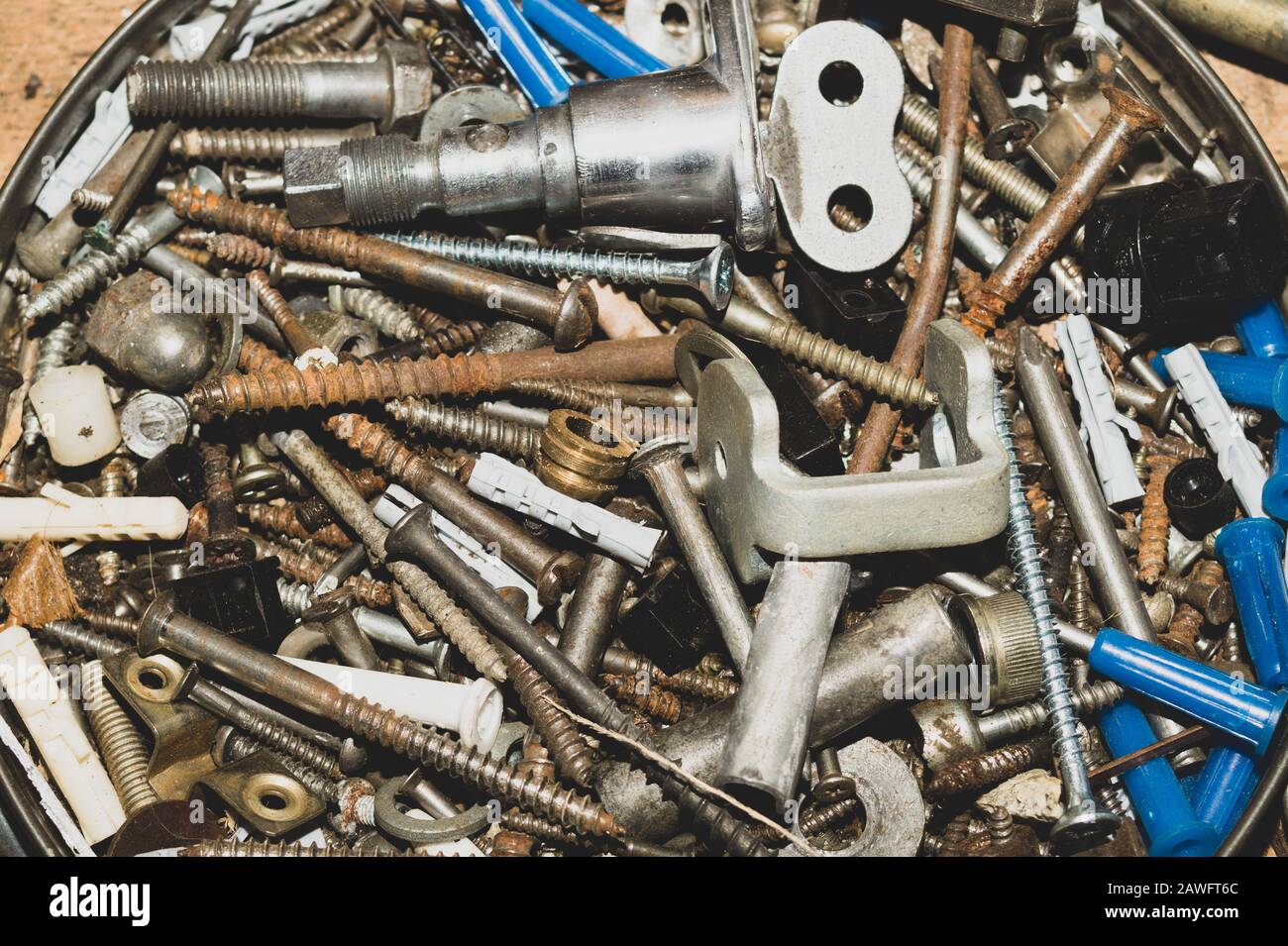 Old screws background. heap of tapping screws. work tool. pile of ...