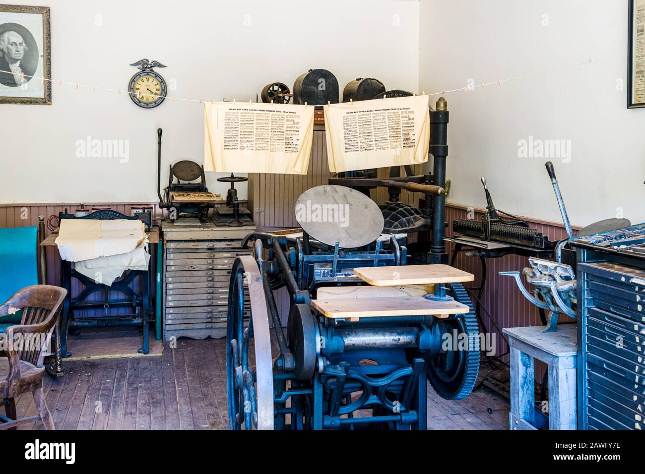 Pioneer Living History Museum: Print Shop Interior Stock Photo - Alamy