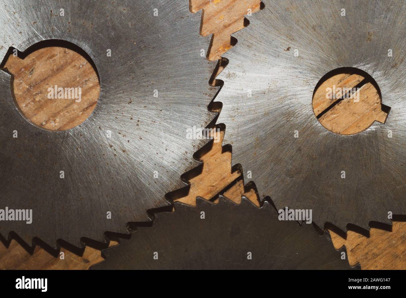 Circular saw blades. carpentry tools. industrial background. equipment ...