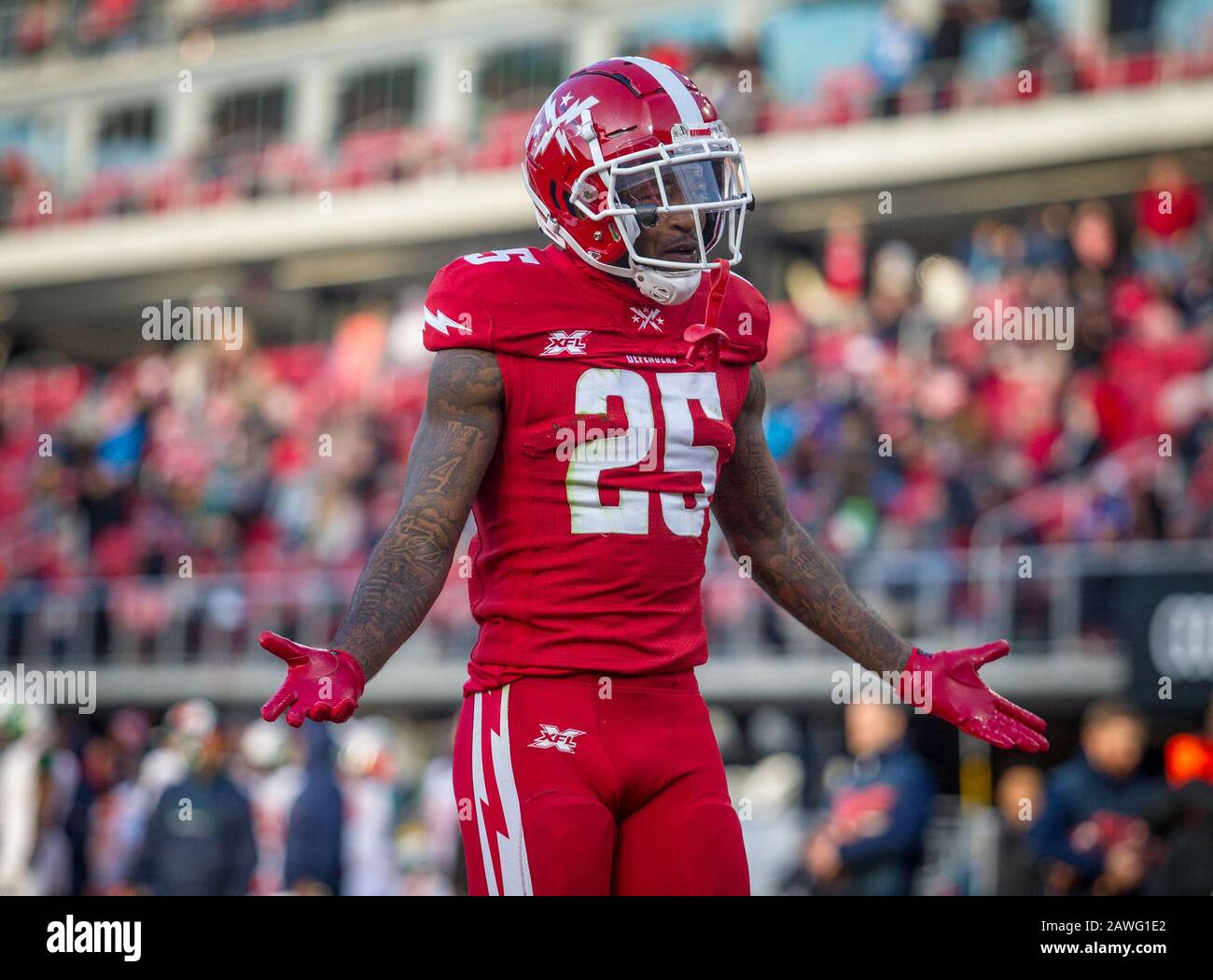 February 8, 2020: DC Defenders cornerback Desmond Lawrence (25) appeals ...