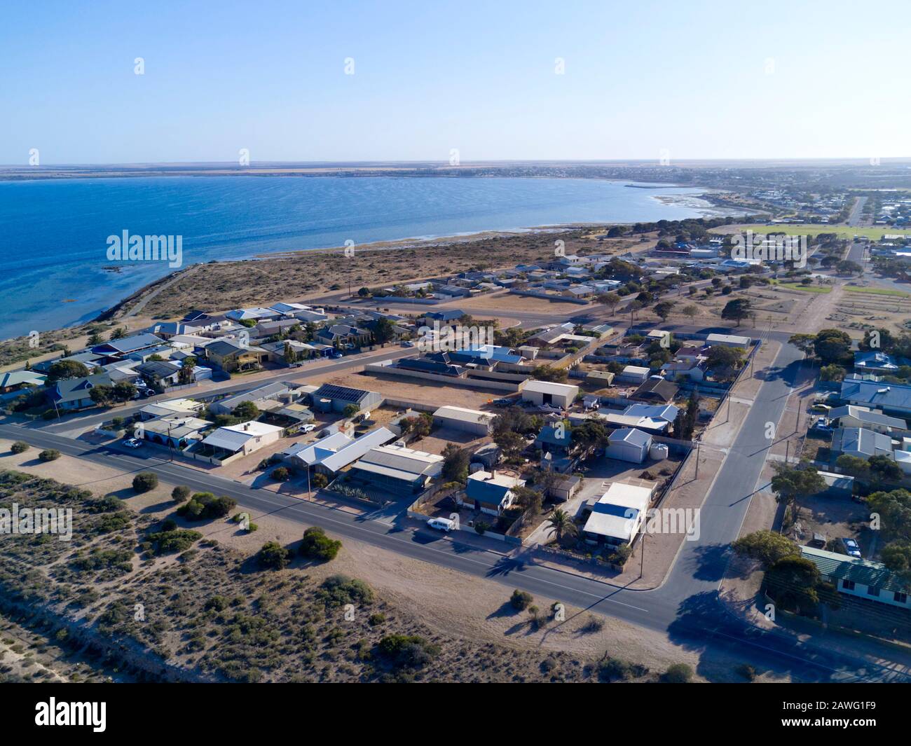 Aerial of the coastal village at Port Thevenard South Australia Stock ...