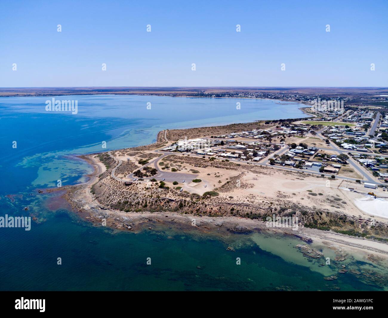 Aerial of Pinky Point and the village of Port Thevenard South Australia ...