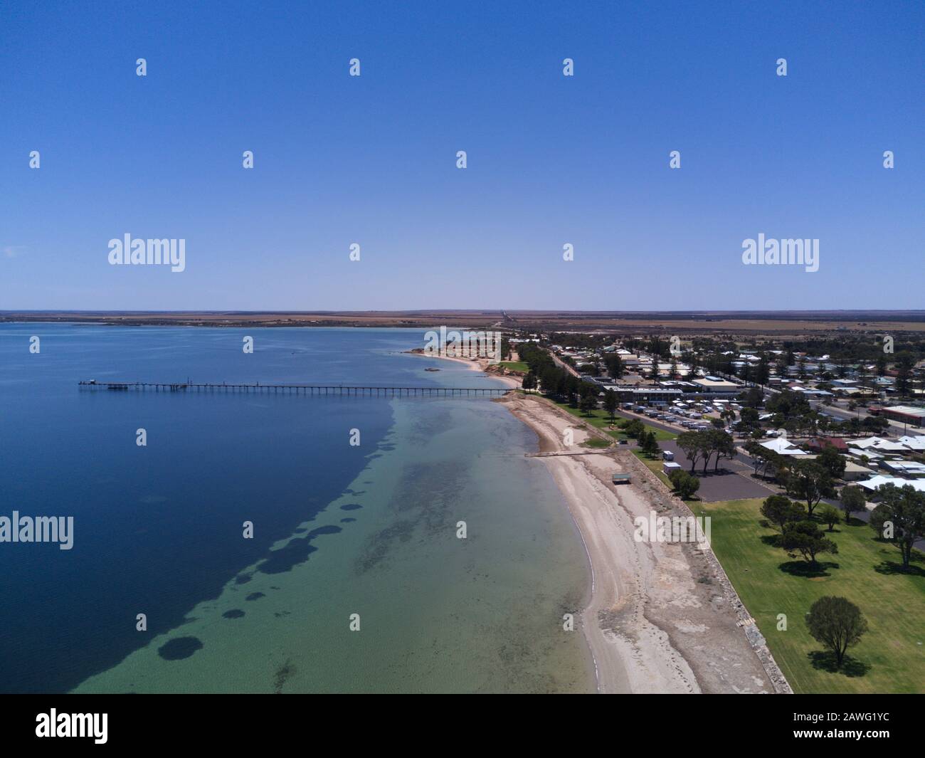Aerial of coastline foreshore and jetty at Ceduna South Australia Stock ...