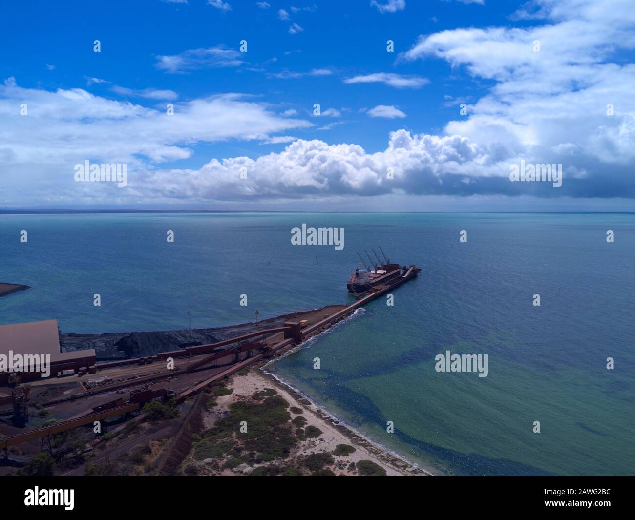 Bulk carrier loading iron ore at Whyalla Eyre Peninsula South Australia ...