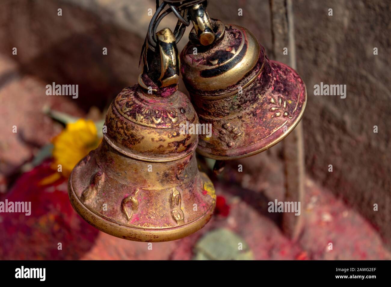 Prayer bells(Ghanti) is ringed while entering the temple which is an ...