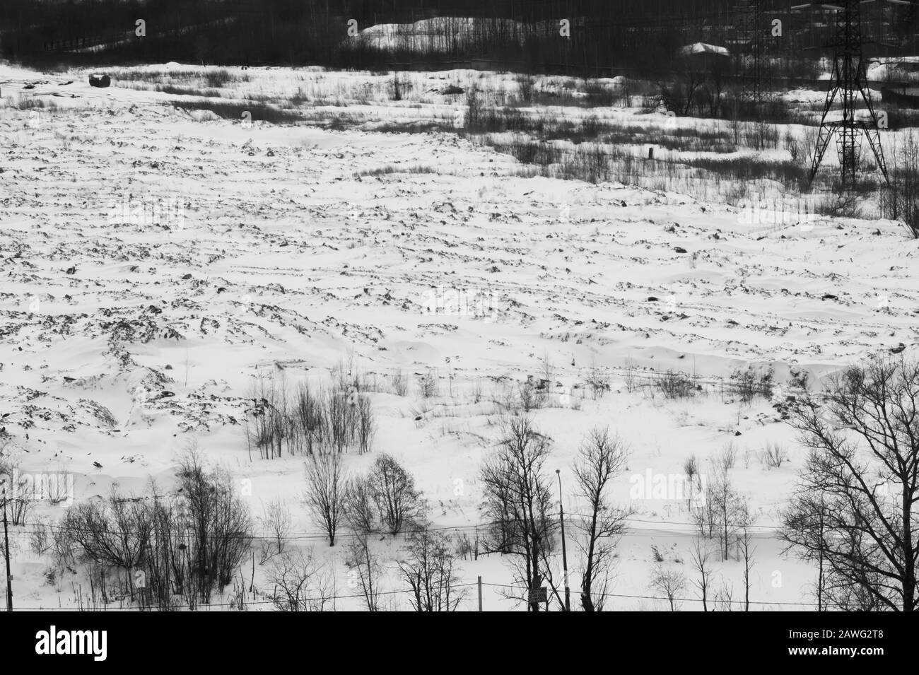 Winter landscape with snow covered field and trees Stock Photo - Alamy