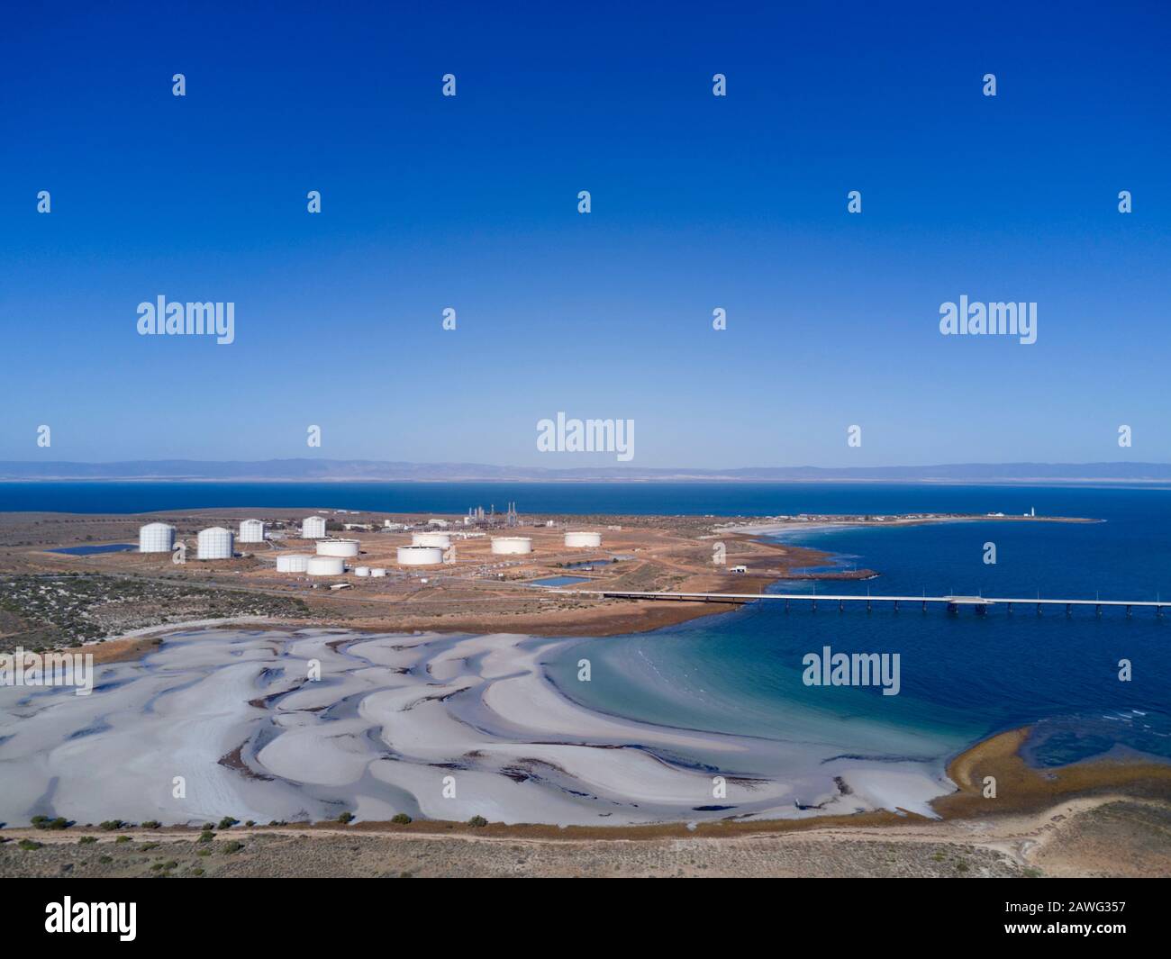 Aerial of the Oil and Gas refinery at Port Bonython near Whyalla ...