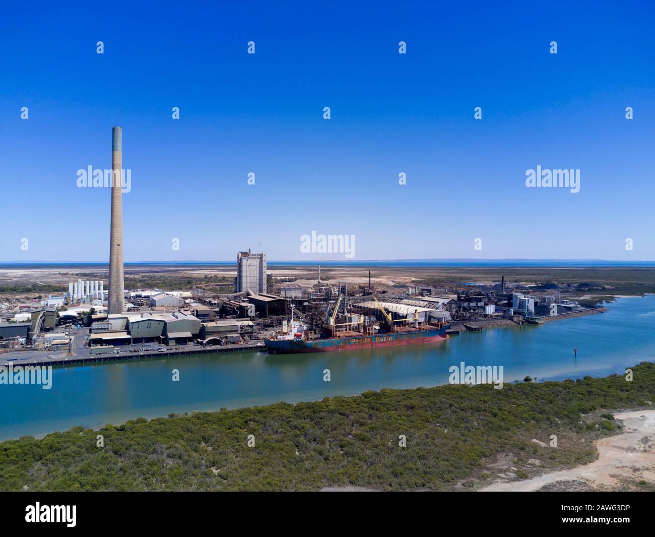 Aerial of the harbour and lead processing smelter at Port Pirie South ...