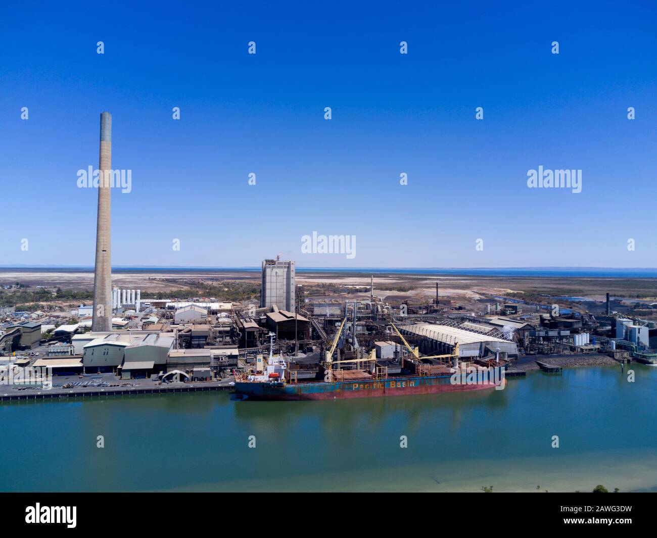 Aerial of the harbour and lead processing smelter at Port Pirie South ...