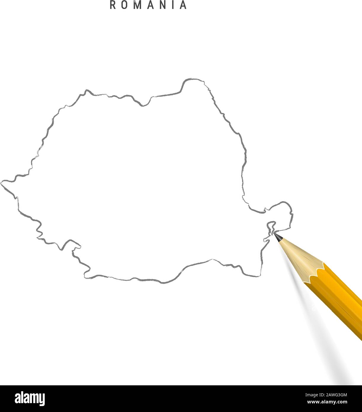 Romania freehand pencil sketch outline map isolated on white background ...