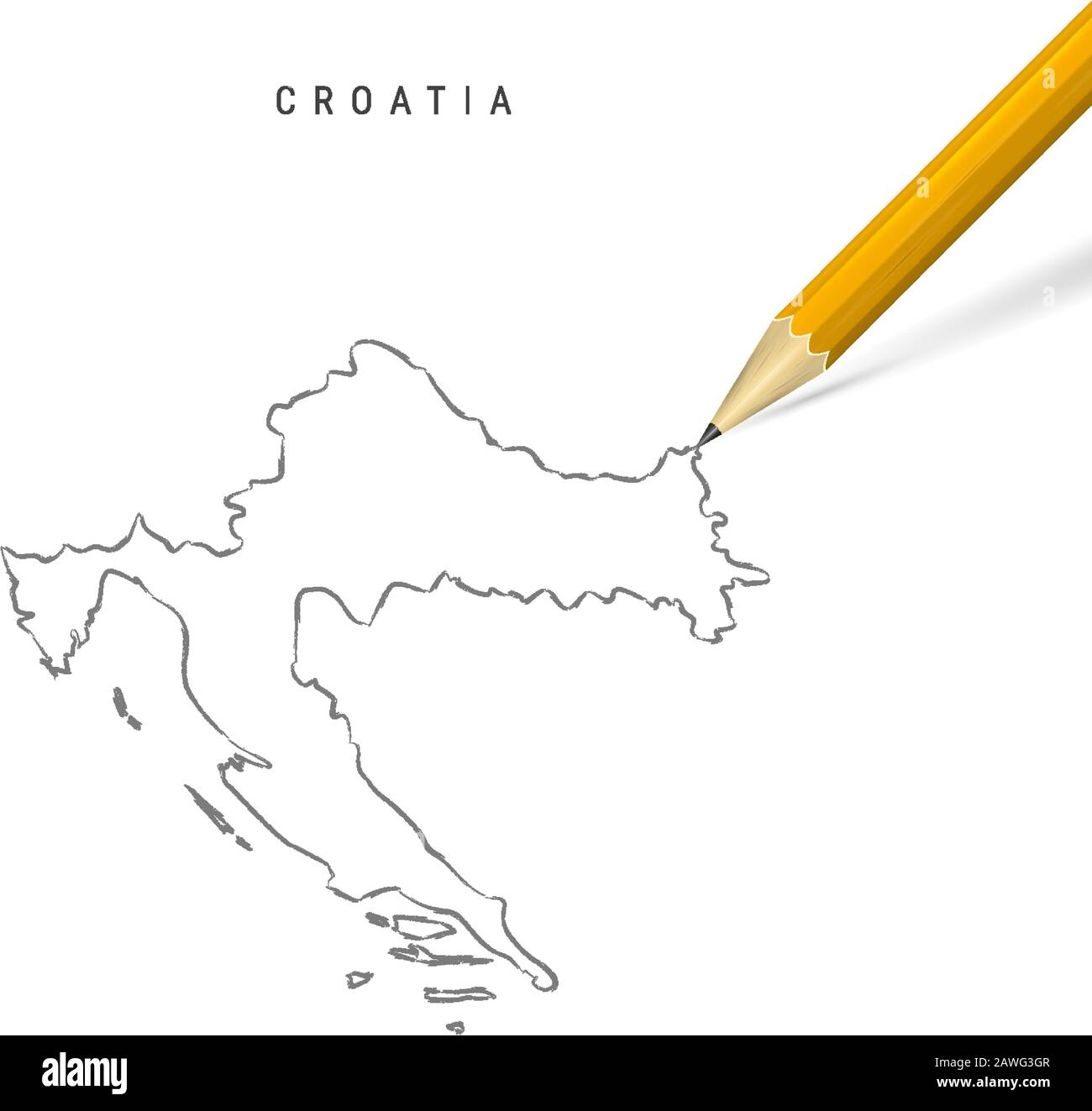 Croatia freehand pencil sketch outline map isolated on white background ...