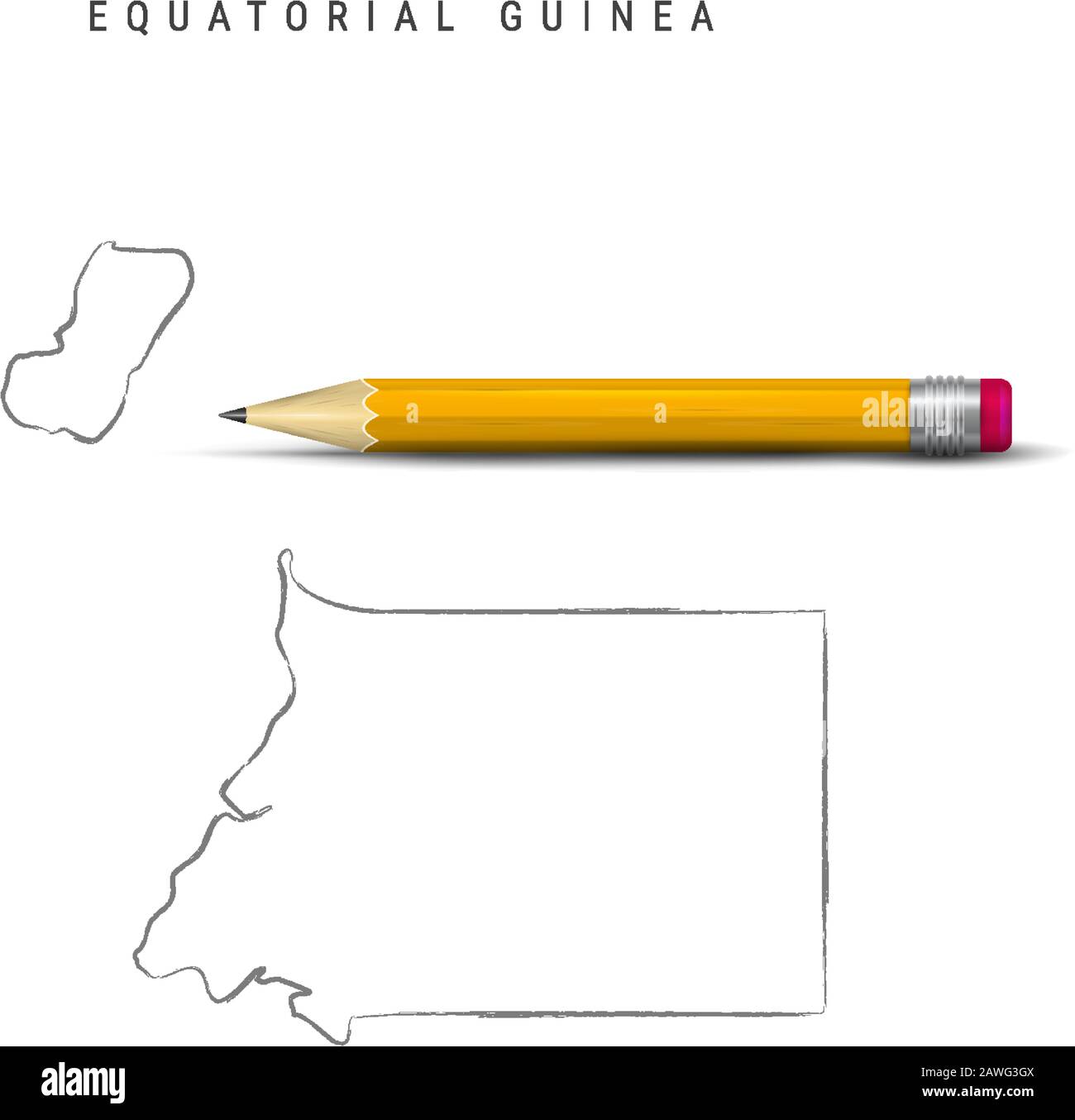 Equatorial Guinea freehand pencil sketch outline map isolated on white ...