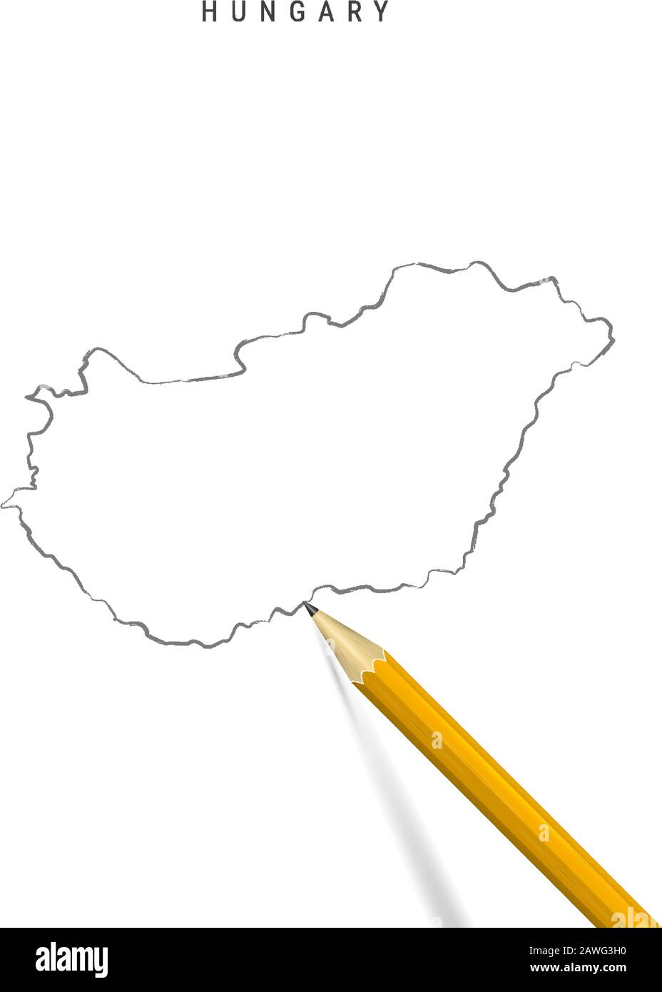 Hungary freehand pencil sketch outline map isolated on white background ...