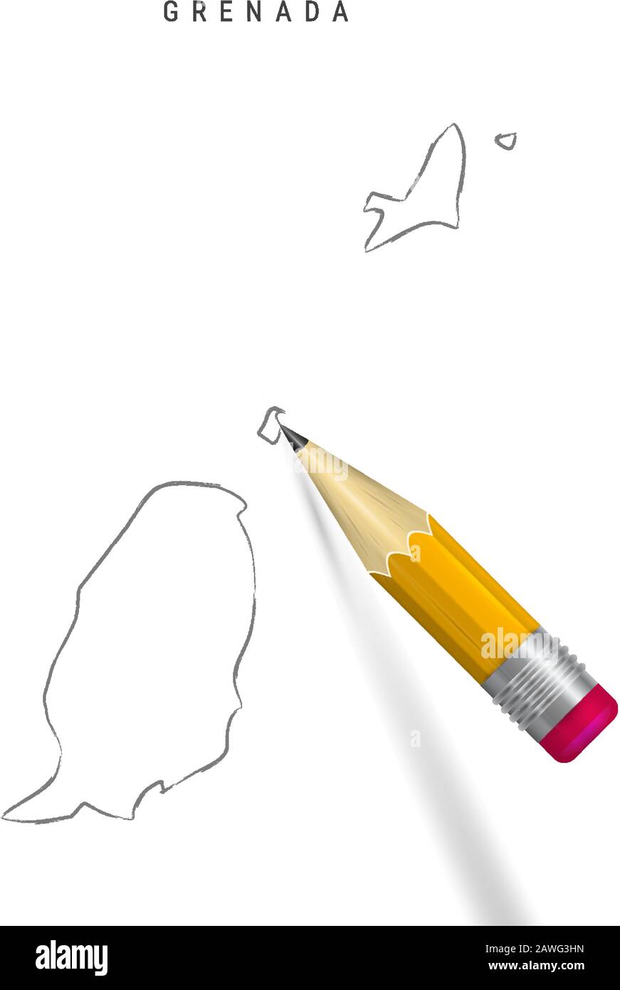 Grenada freehand pencil sketch outline map isolated on white background ...