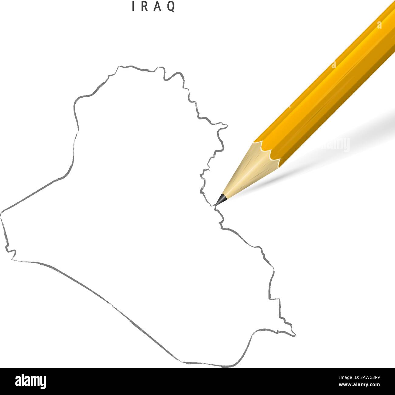 Iraq freehand pencil sketch outline map isolated on white background ...
