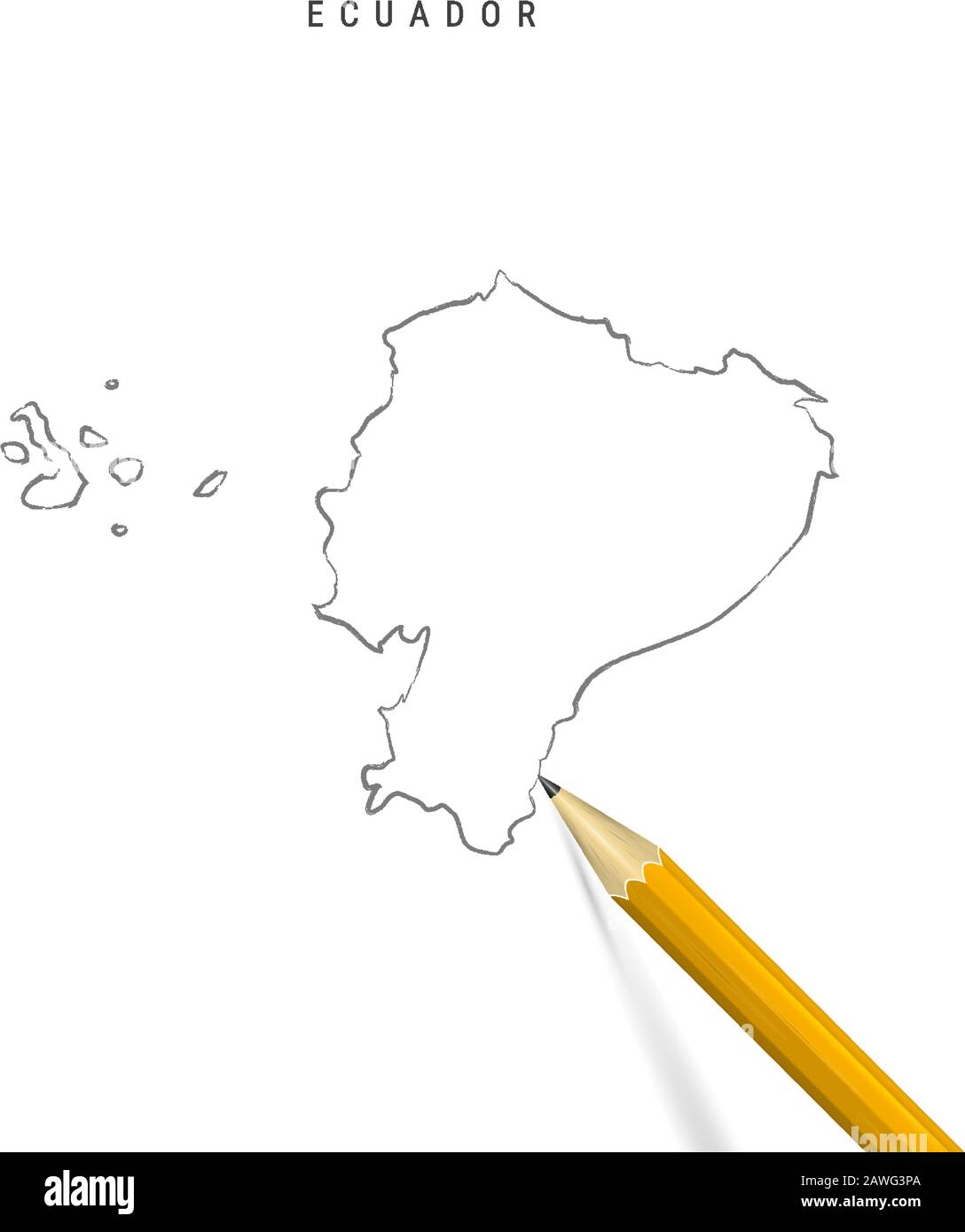 Ecuador freehand pencil sketch outline map isolated on white background ...