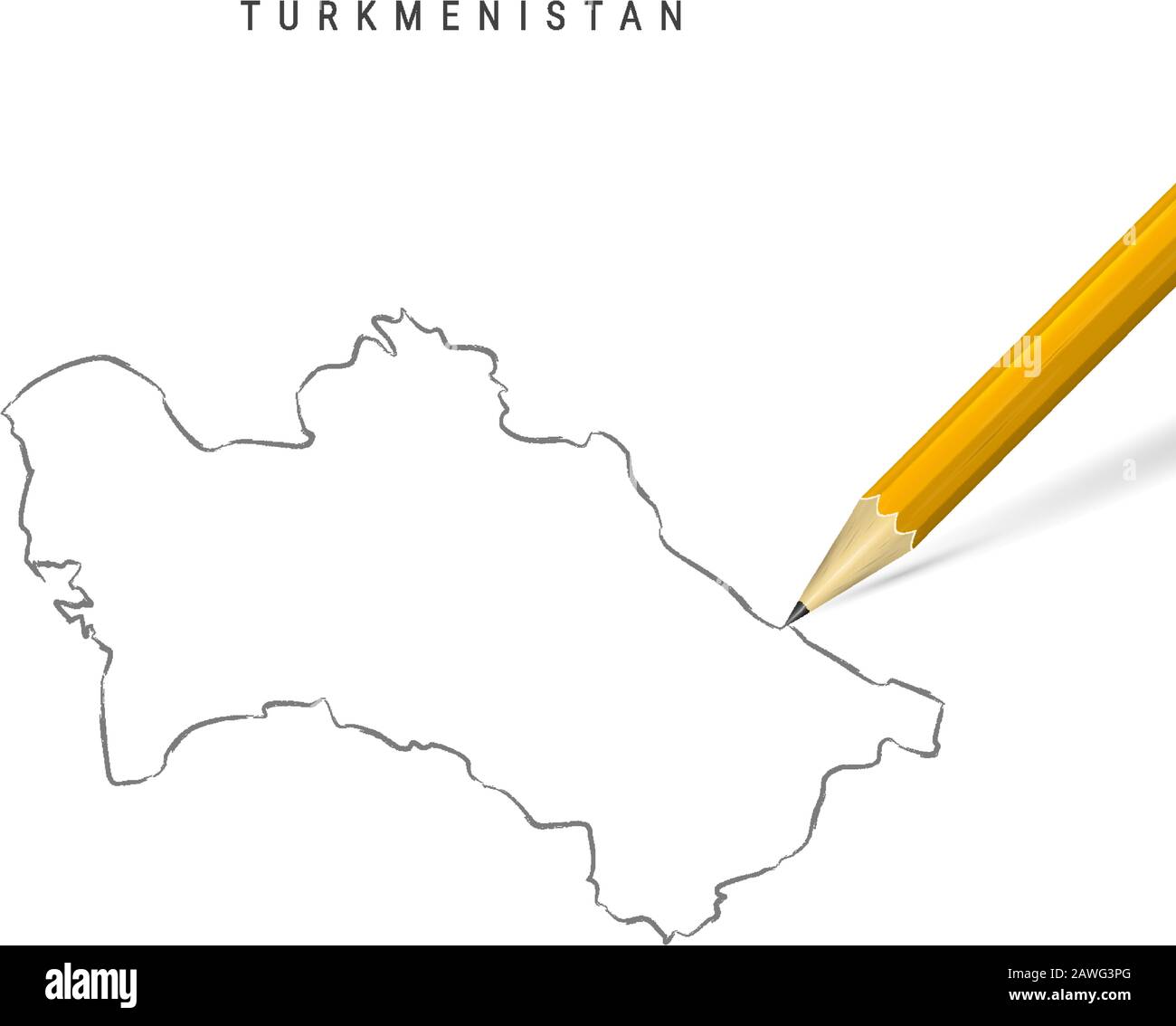 Turkmenistan freehand pencil sketch outline map isolated on white ...