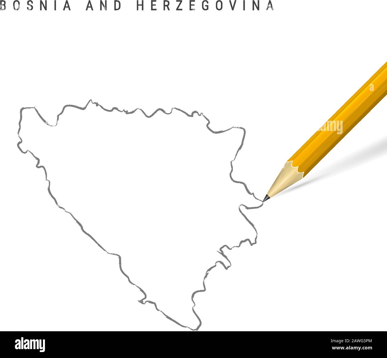 Bosnia and Herzegovina freehand pencil sketch outline map isolated on ...