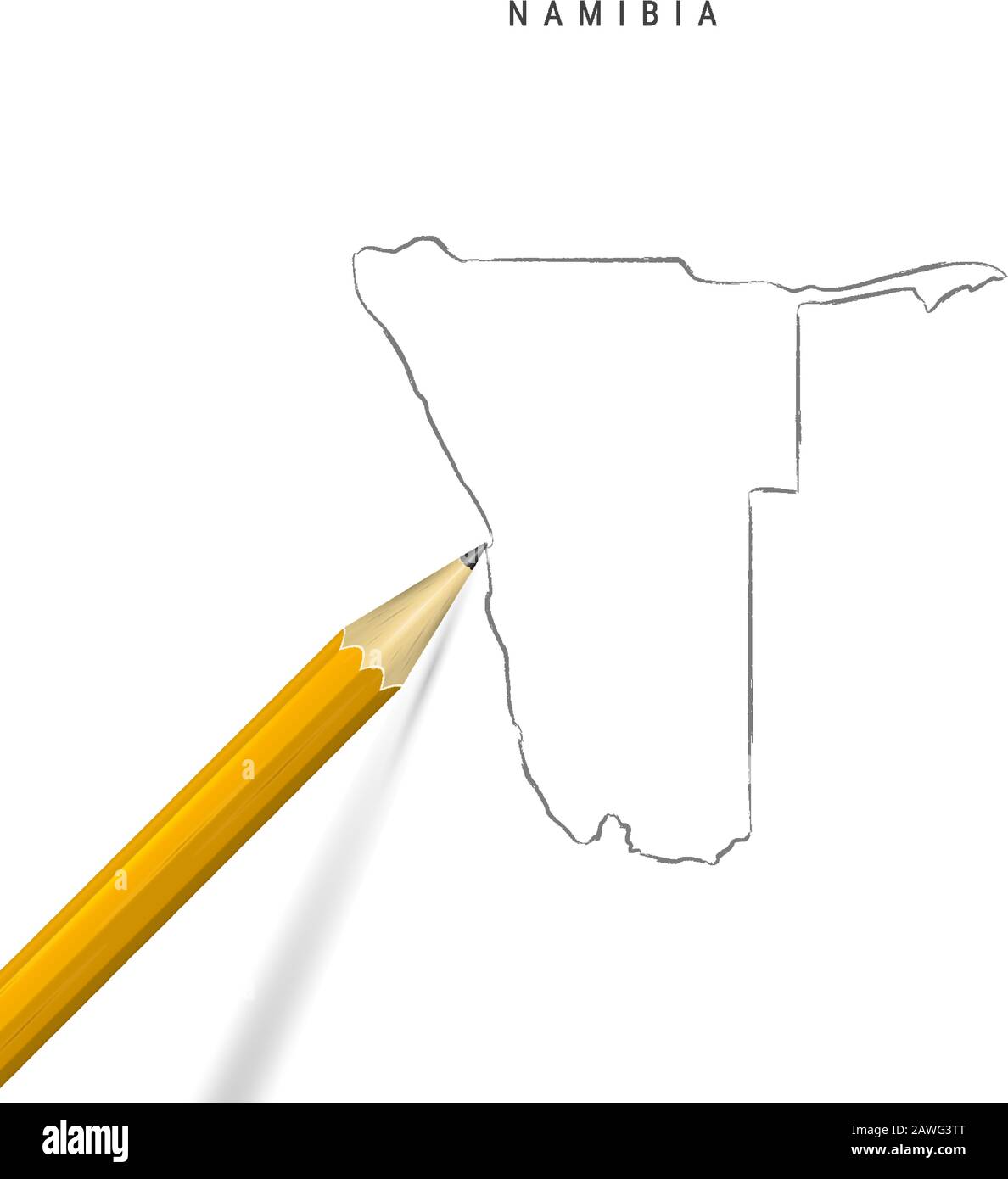 Namibia freehand pencil sketch outline map isolated on white background ...
