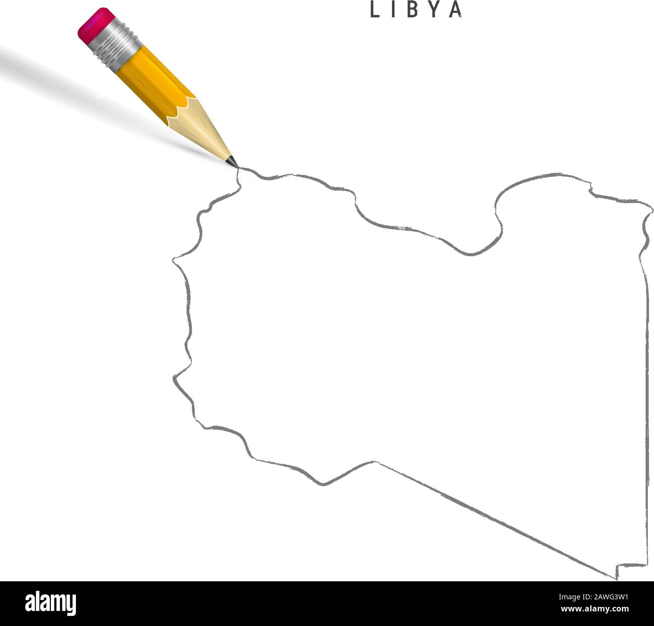 Libya freehand pencil sketch outline map isolated on white background ...