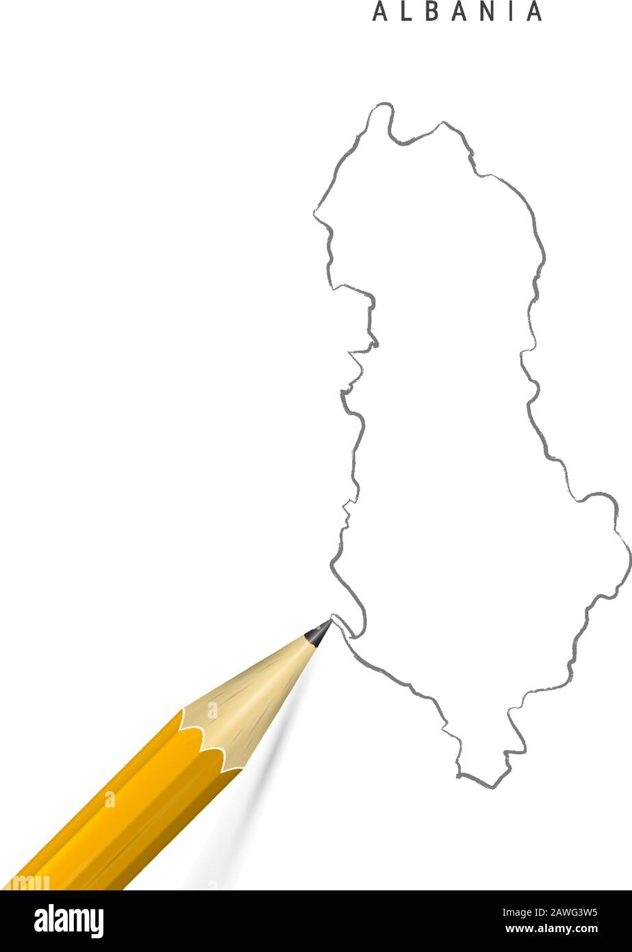 Albania freehand pencil sketch outline map isolated on white background ...