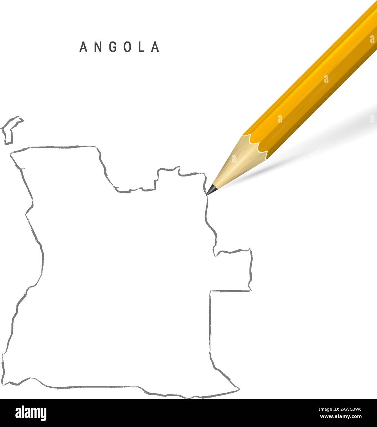 Angola freehand pencil sketch outline map isolated on white background. Empty hand drawn vector ...
