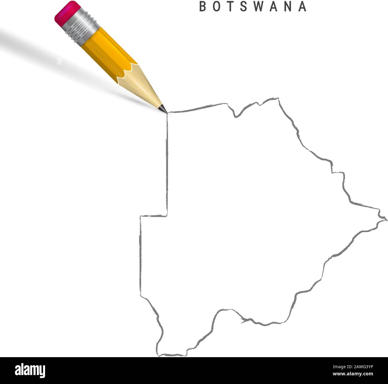 Botswana freehand pencil sketch outline map isolated on white ...