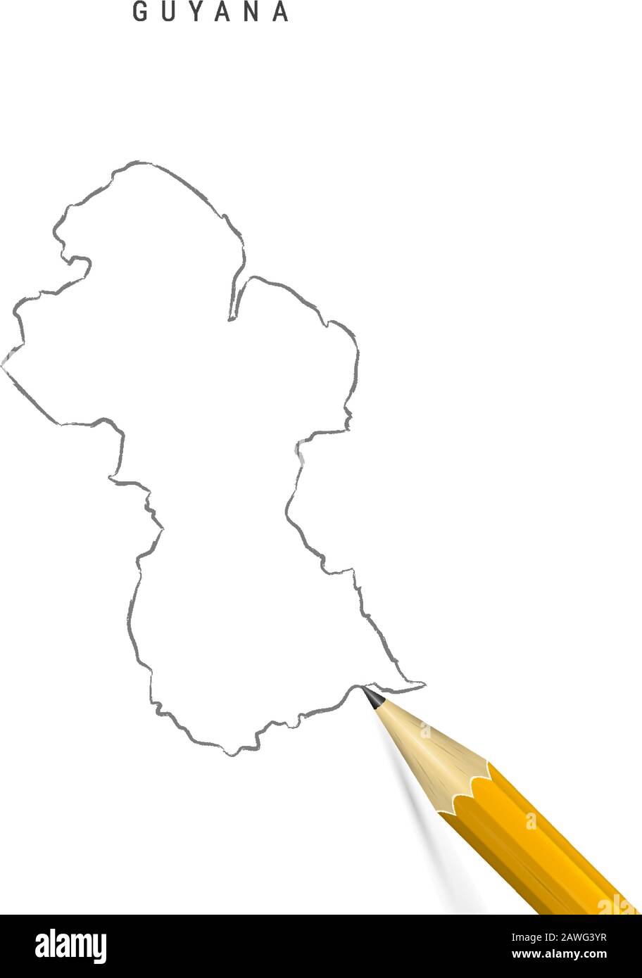 Guyana freehand pencil sketch outline map isolated on white background ...