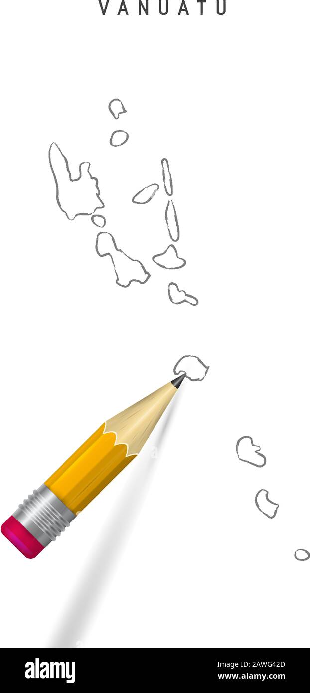 Vanuatu freehand pencil sketch outline map isolated on white background ...