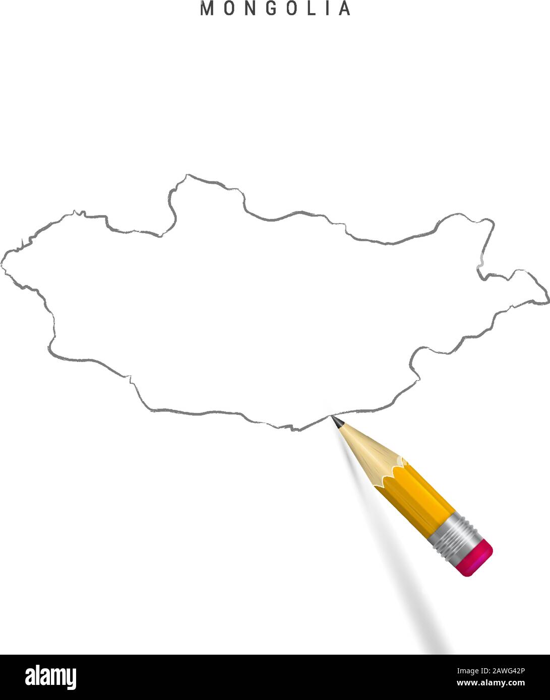 Mongolia freehand pencil sketch outline map isolated on white ...