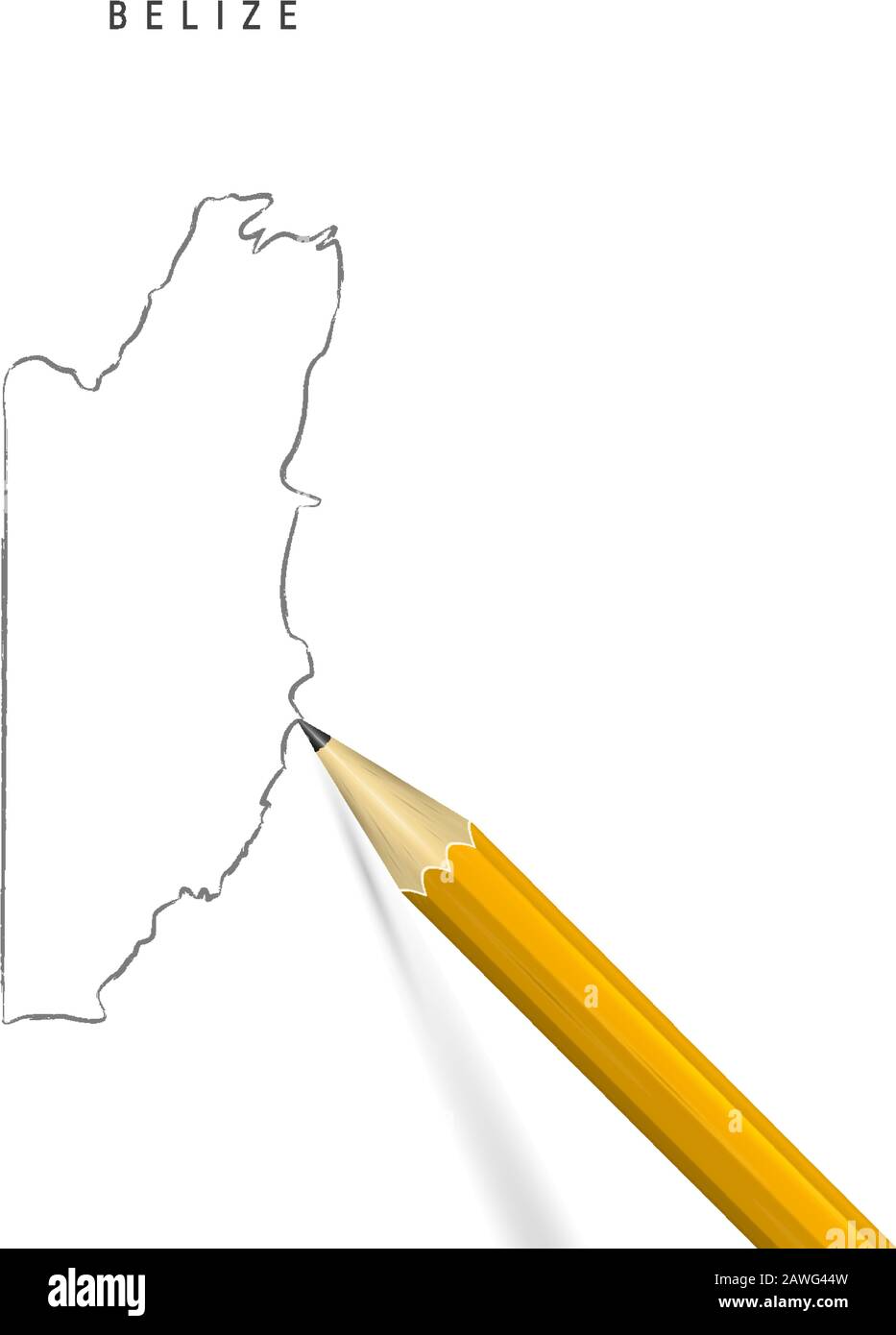 Belize freehand pencil sketch outline map isolated on white background ...