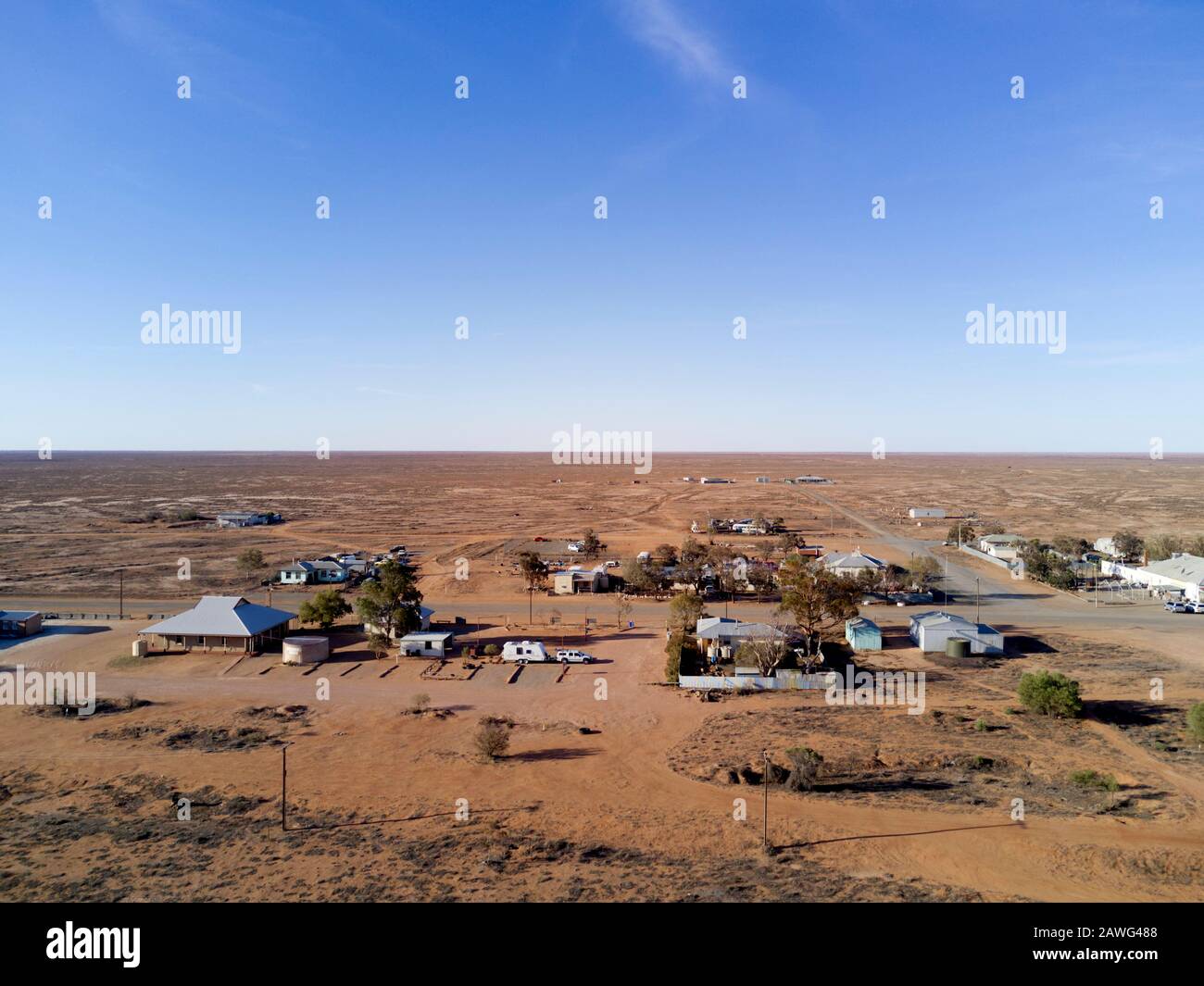 Aerial of the once important railway village of Cockburn which is on ...