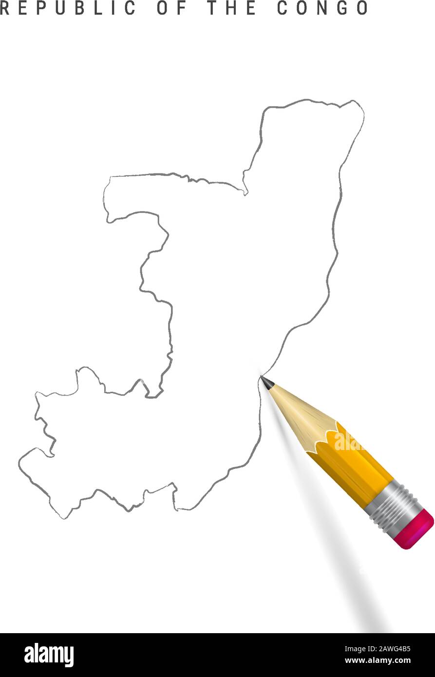 Republic of the Congo freehand pencil sketch outline map isolated on ...