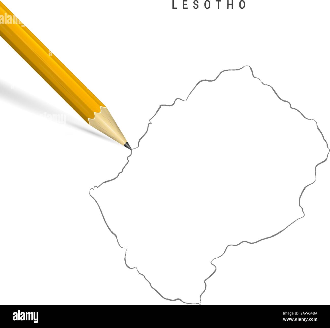 Lesotho freehand pencil sketch outline map isolated on white background ...