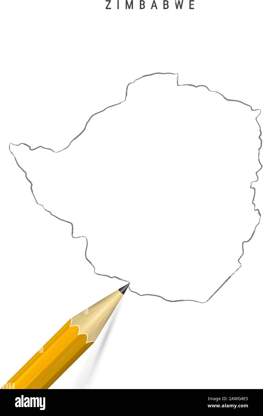 Zimbabwe freehand pencil sketch outline map isolated on white ...