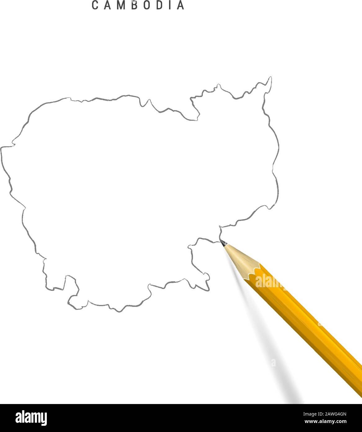Cambodia freehand pencil sketch outline map isolated on white ...