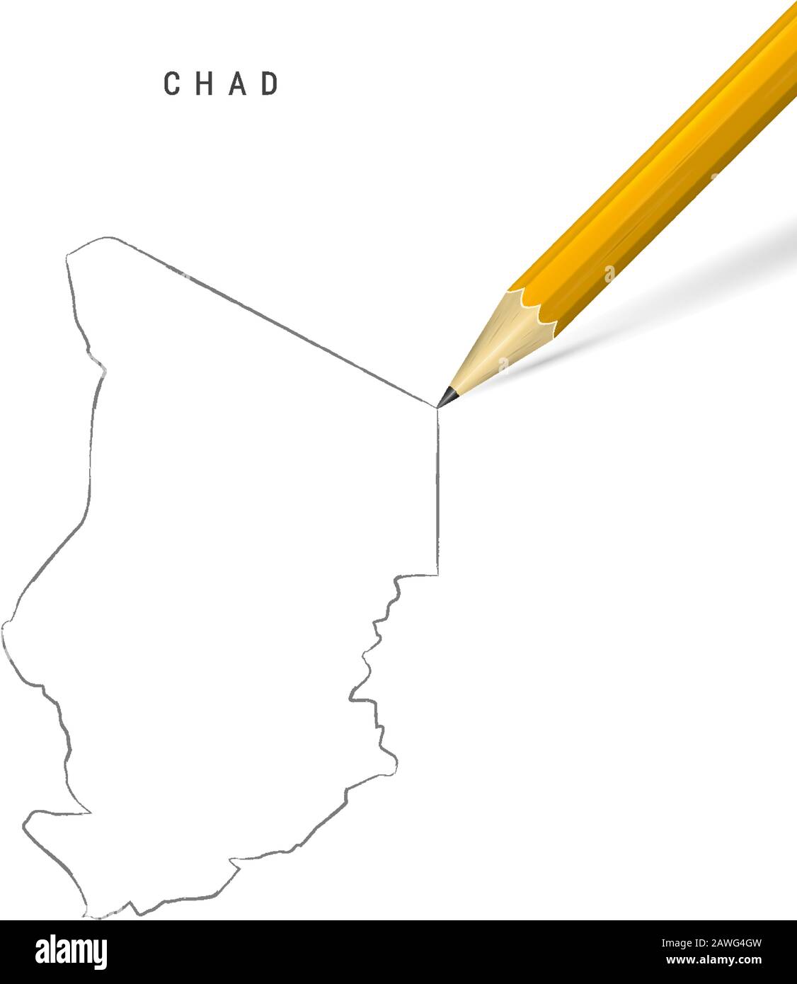 Chad freehand pencil sketch outline map isolated on white background ...