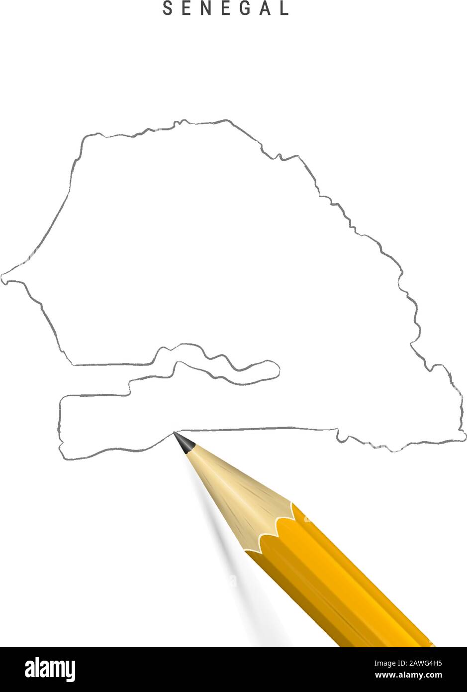 Senegal freehand pencil sketch outline map isolated on white background ...