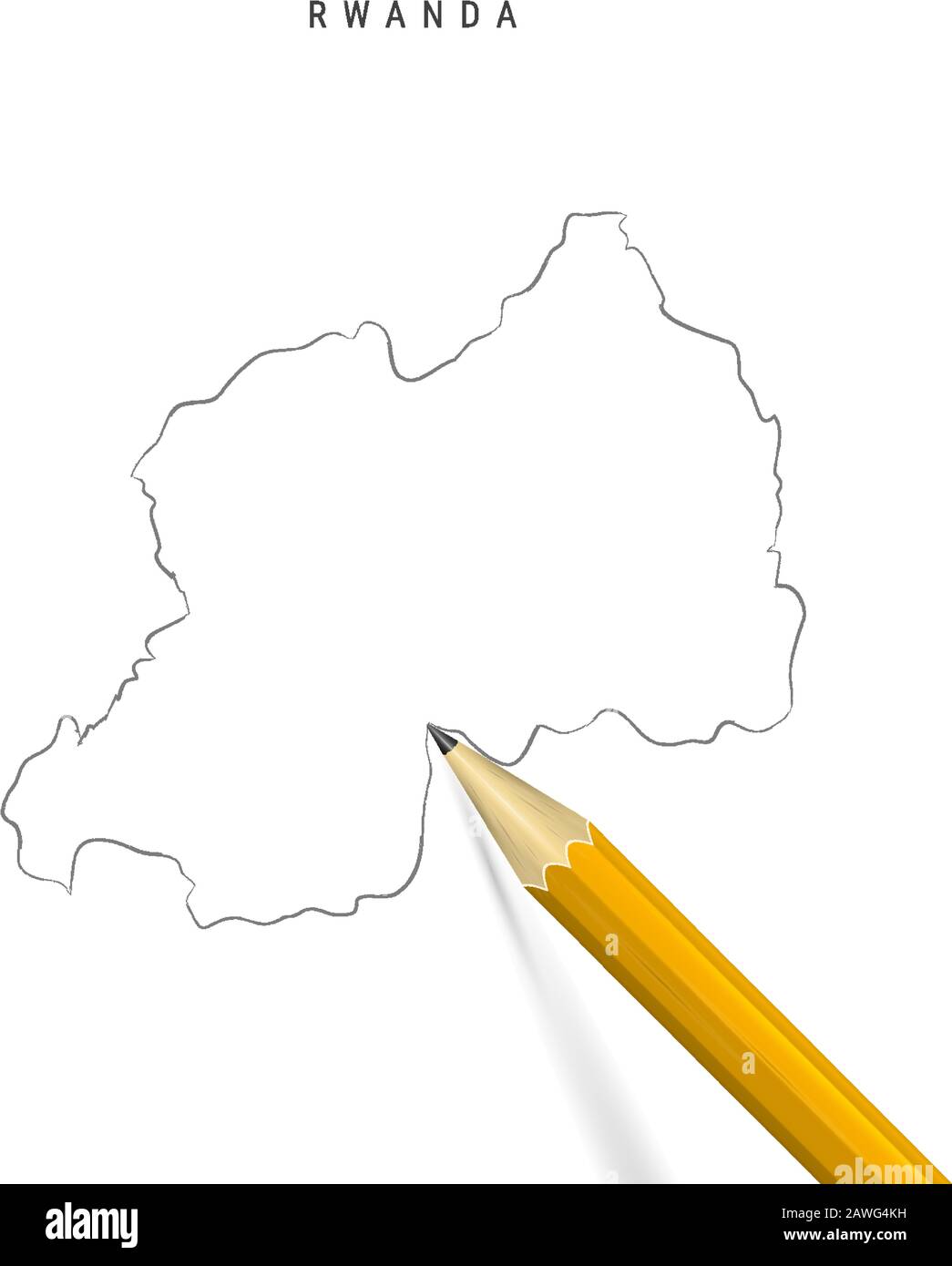 Rwanda freehand pencil sketch outline map isolated on white background ...