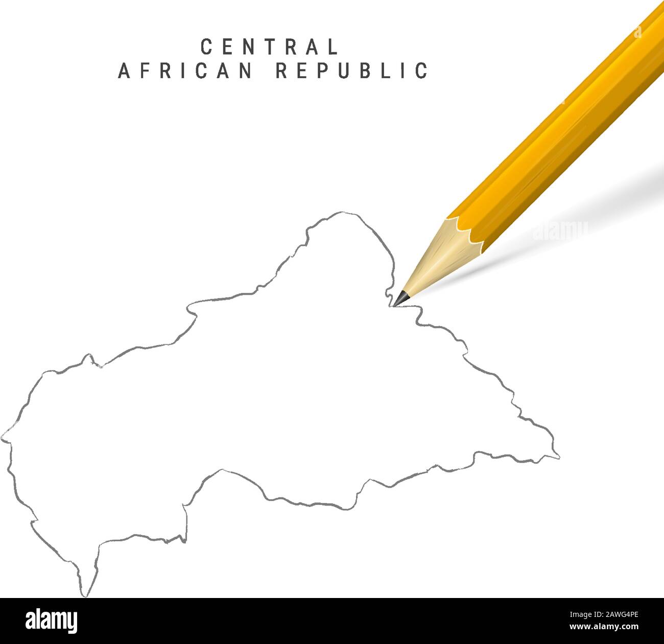 Central African Republic freehand pencil sketch outline map isolated on ...