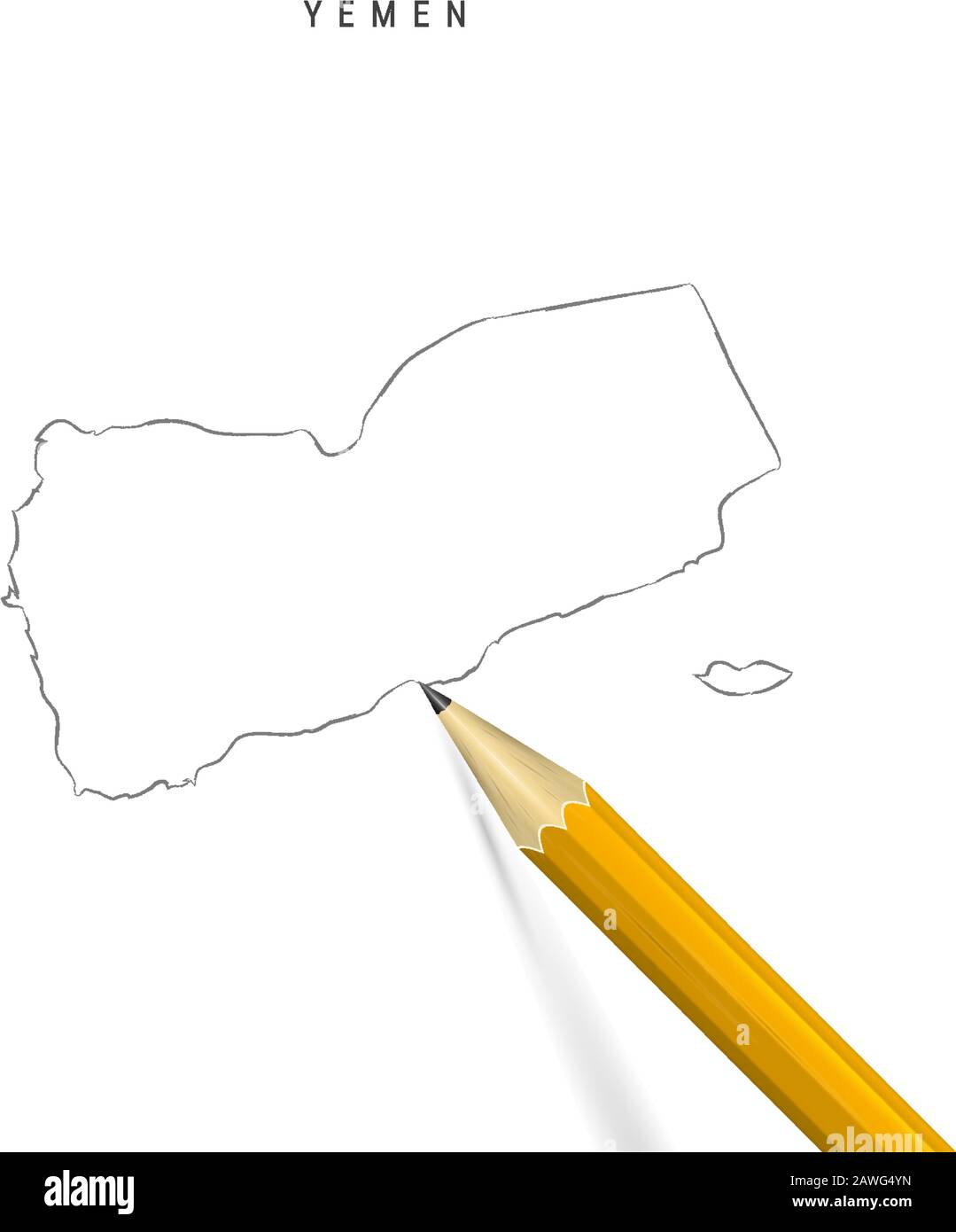 Yemen freehand pencil sketch outline map isolated on white background ...