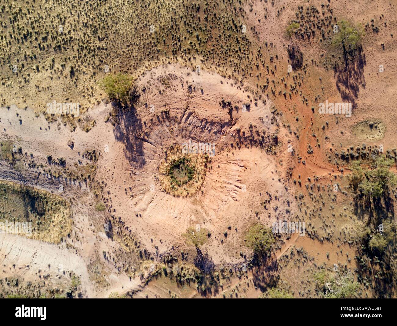 Aerial of land natures patterns over Lake Woytchugga near Wilcannia ...