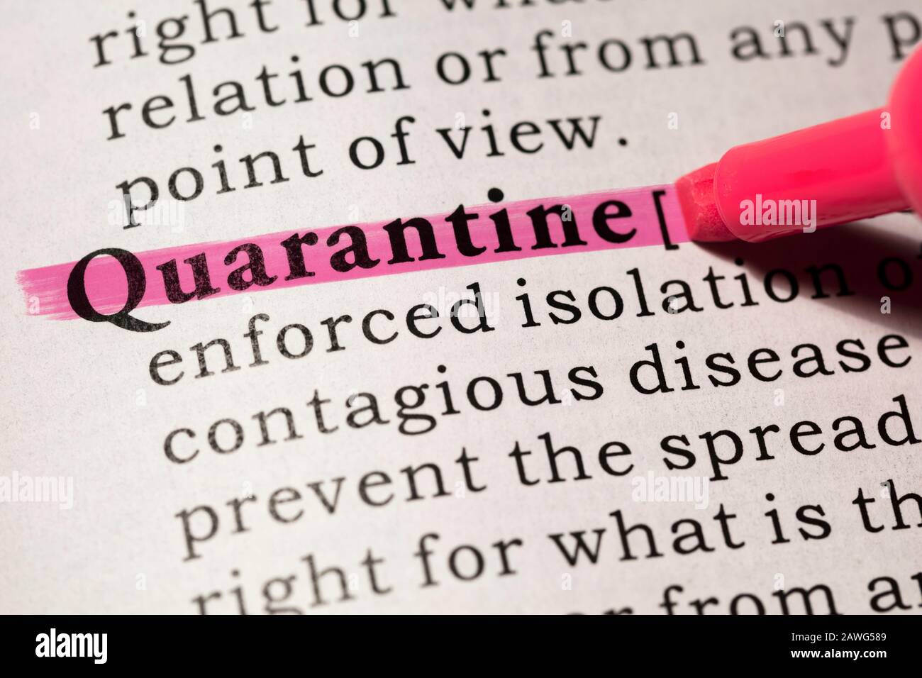 Fake Dictionary, Dictionary definition of quarantine Stock Photo - Alamy